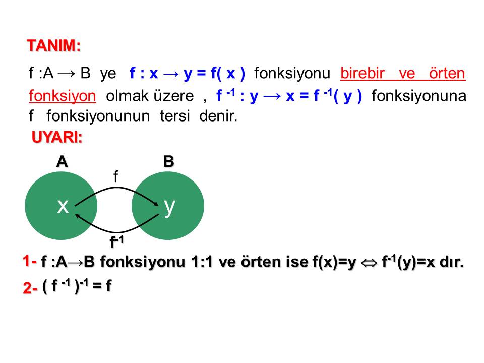 Bir Fonksiyon ve Tersinin Grafik İle Gösterimi → Bir Fonksiyon ve Tersinin Grafik İle Gösterimi →